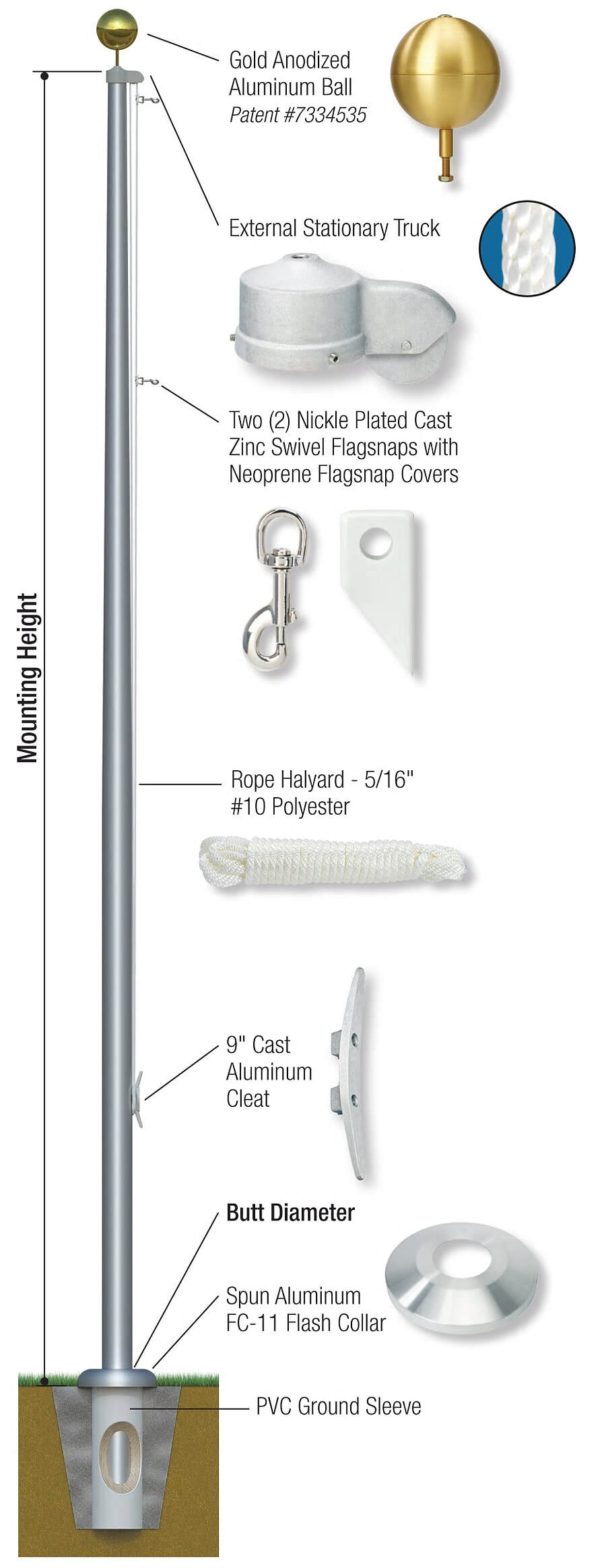 Estate Series Flagpoles – ESS External Single Stationary – Rope Halyard ...